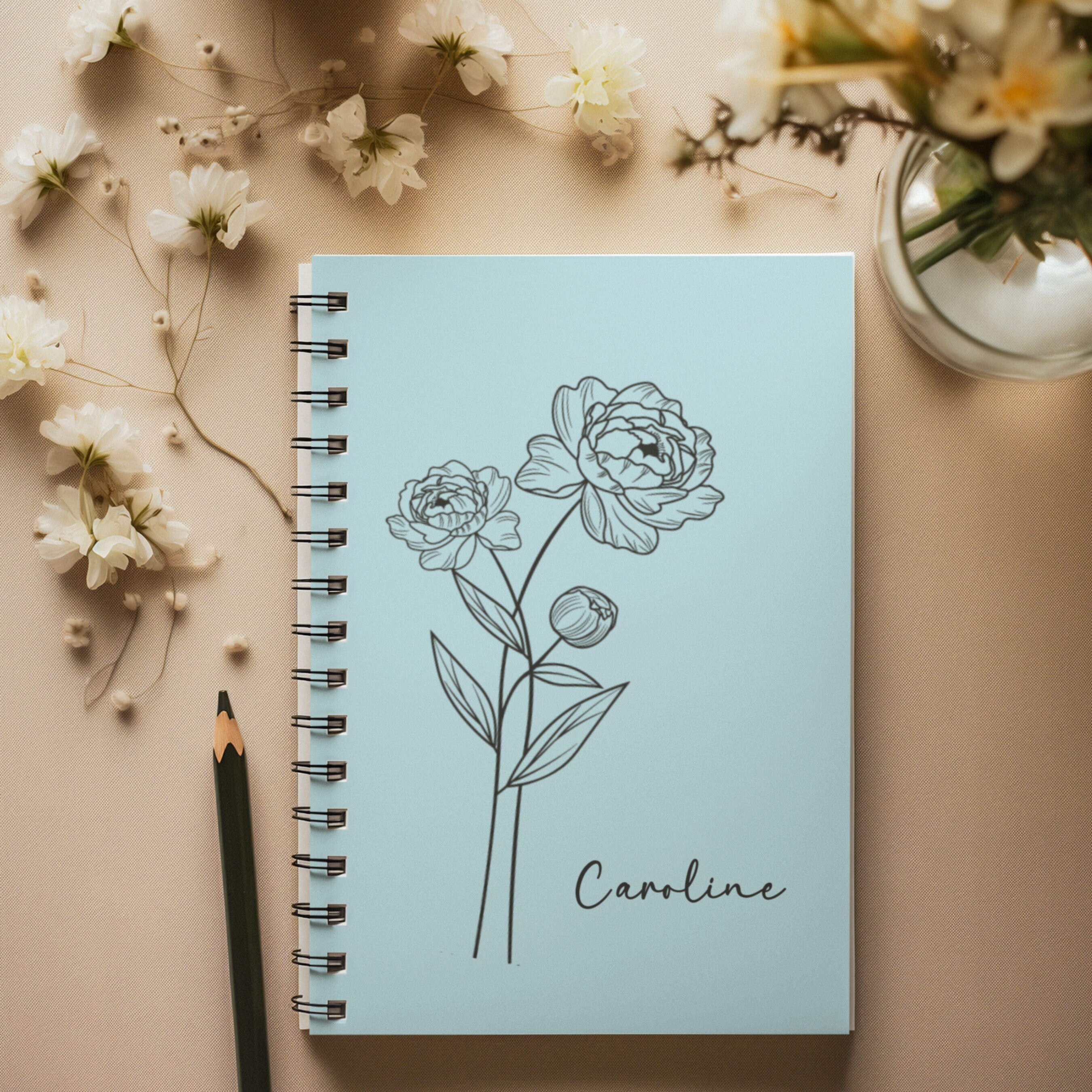 Personalized Birth Flower Notebook, Personalized Birth Month Journal ...