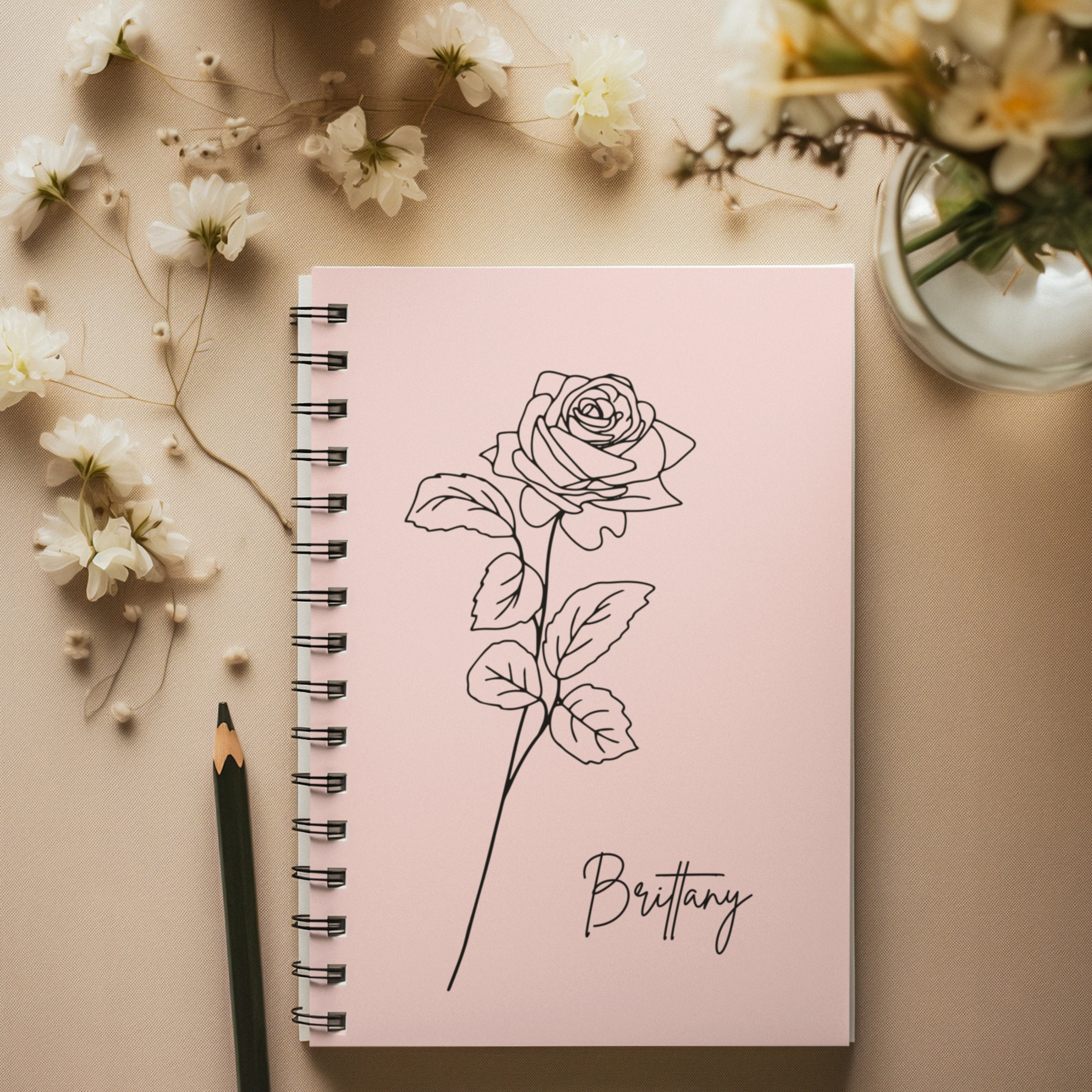 Personalized Birth Flower Notebook, Personalized Birth Month Journal ...