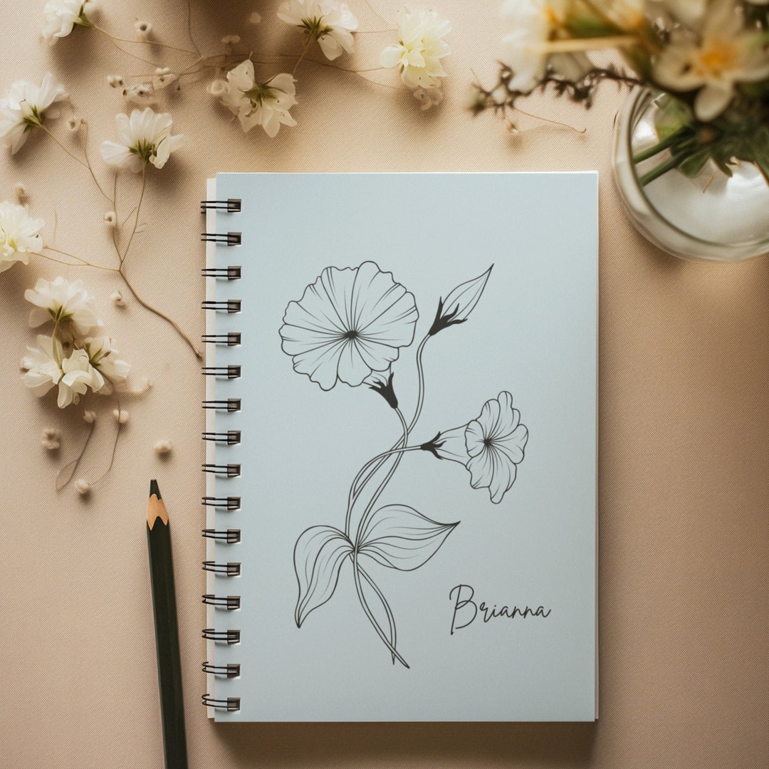 Personalized Birth Flower Notebook, Personalized Birth Month Journal ...