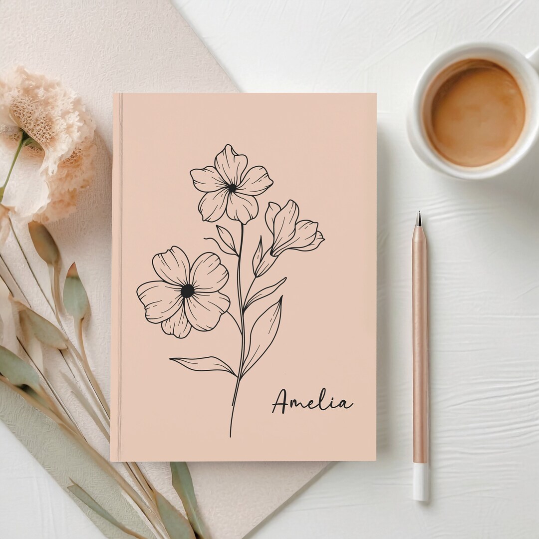 Personalized Birth Flower Hardcover Journal, Birth Month Gift, Custom ...