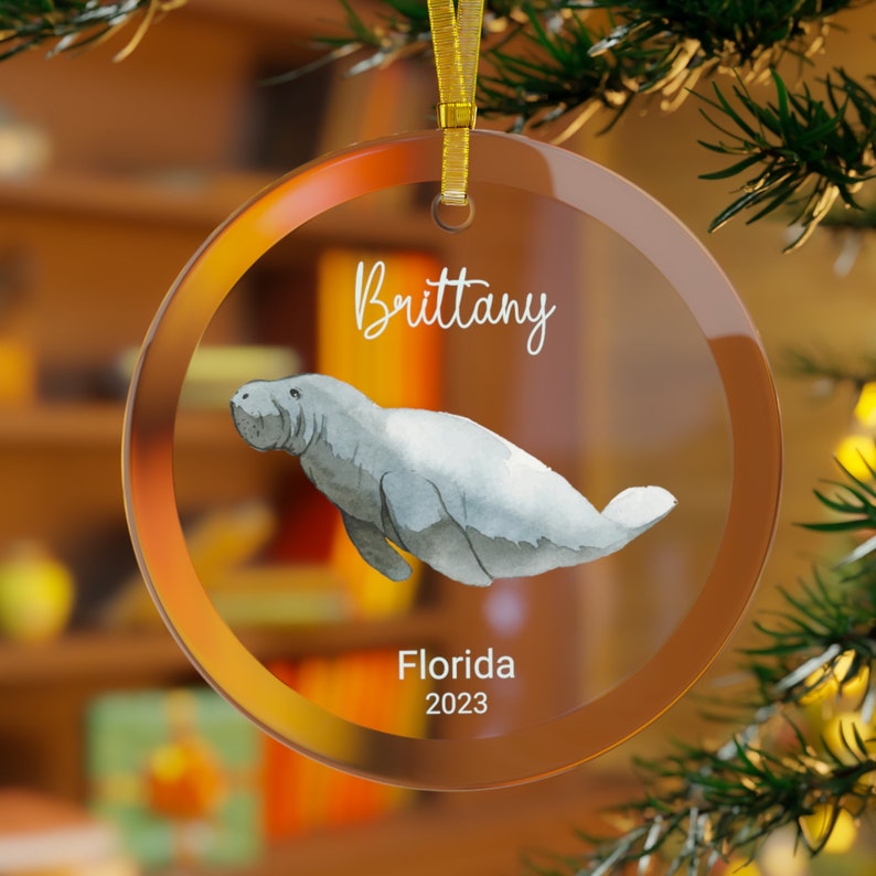 Personalized Manatee Ornament, Glass Manatee Ornament, Custom Florida ...