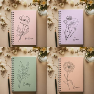 Personalized Birth Flower Notebook, Personalized Birth Month Journal ...