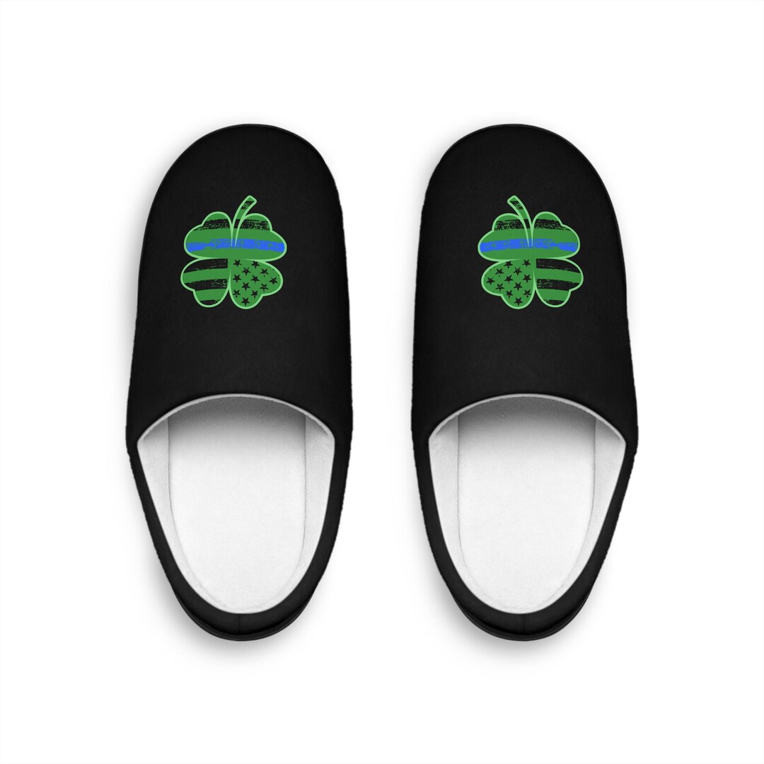 Slippers, Blue Line Flag Shamrock Men's Indoor House Shoes, St. Patrick ...