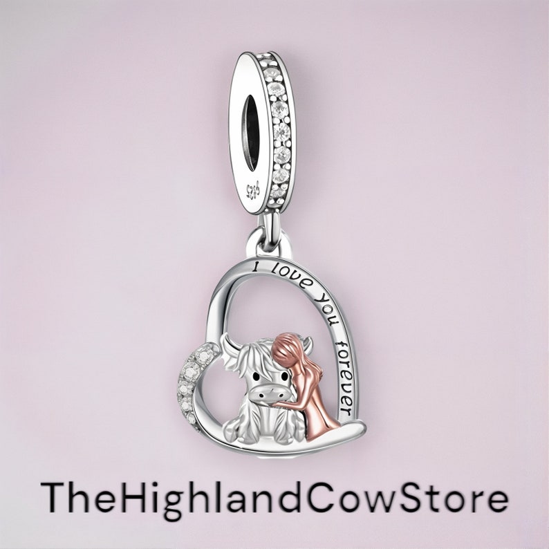 Highland Cow and Girl Silver Pendant Charm I Love You Forever Pendant ...