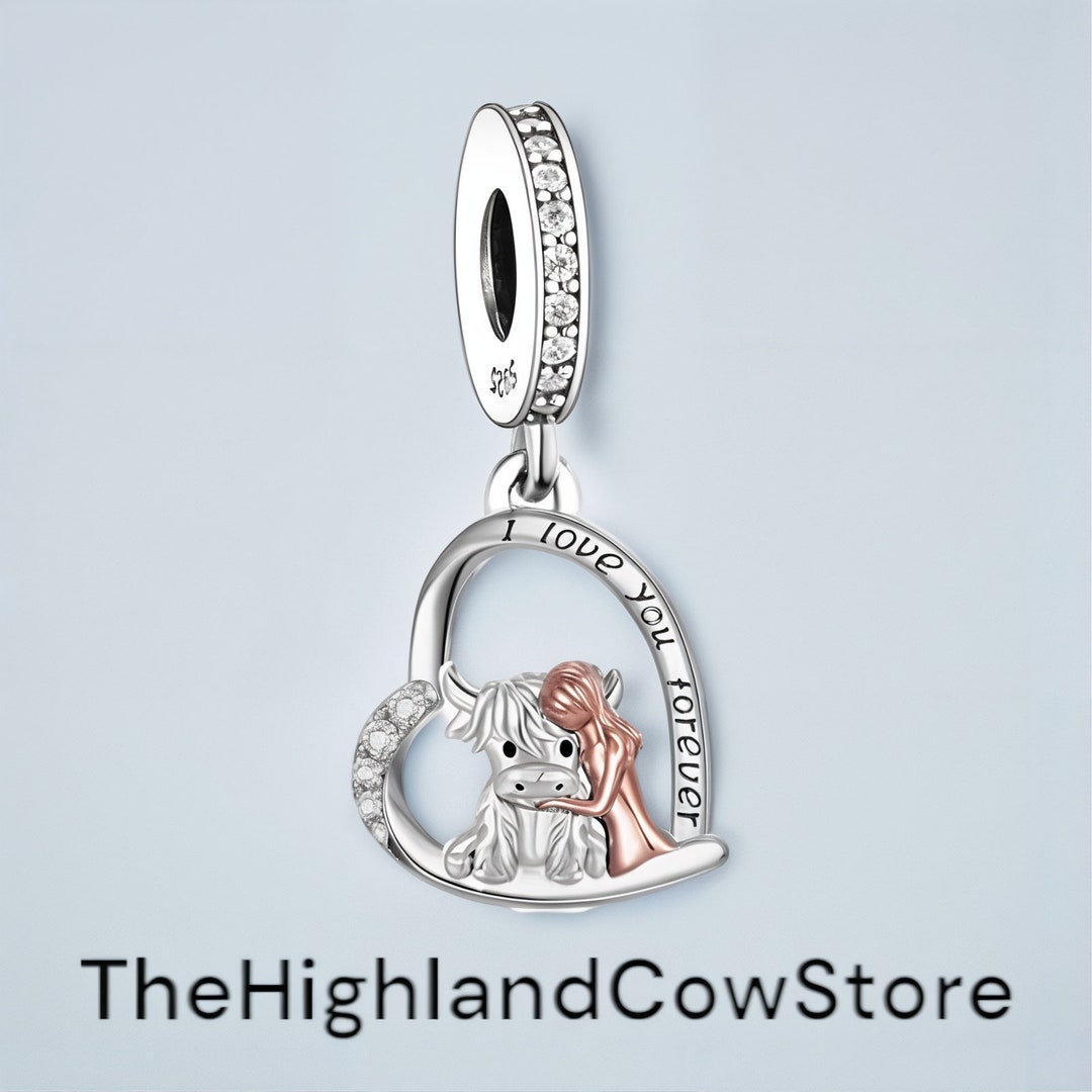Highland Cow and Girl 925 Sterling Silver Pendant Charm | I Love You ...