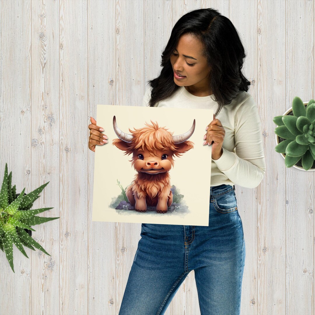 Cute Highland Cow Paper Wall Art Poster Watercolour Poster - Etsy