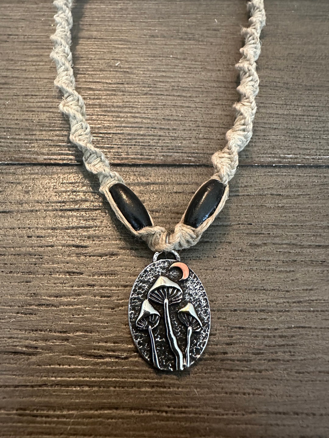 Handmade Hemp Necklace With Mushroom Charm Pendant Boho Hippie Shroom ...