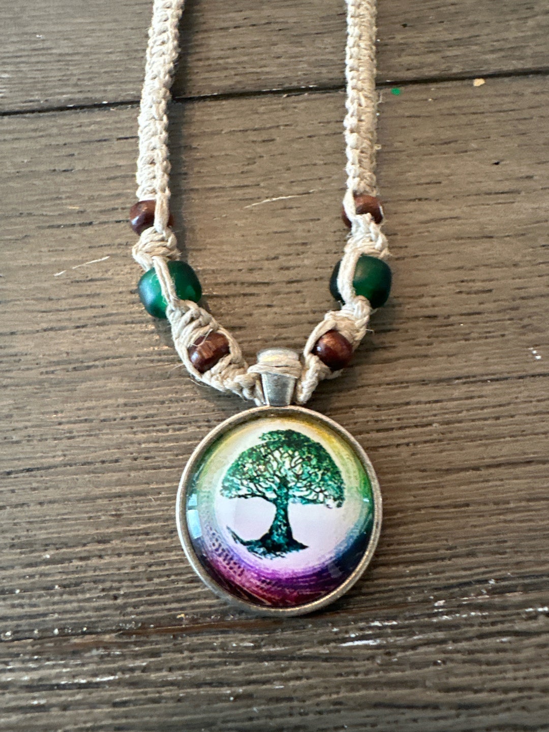 Cabochon Handmade Hemp Necklace Tree Pendant - Etsy