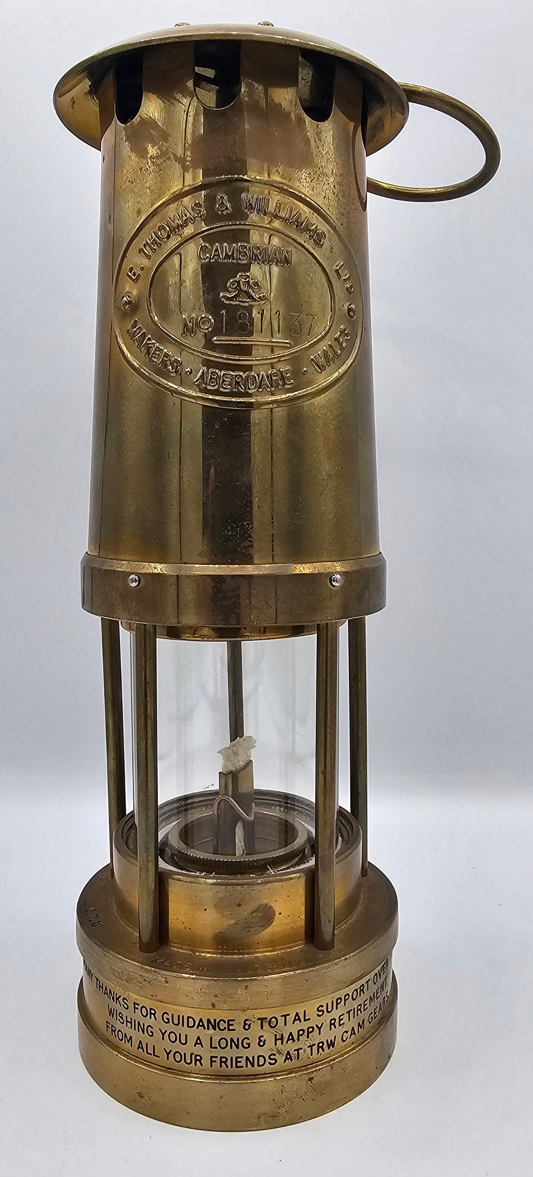 Vintage E. Thomas & Williams 10 Miner's Brass Safety Oil Lamp Made in ...
