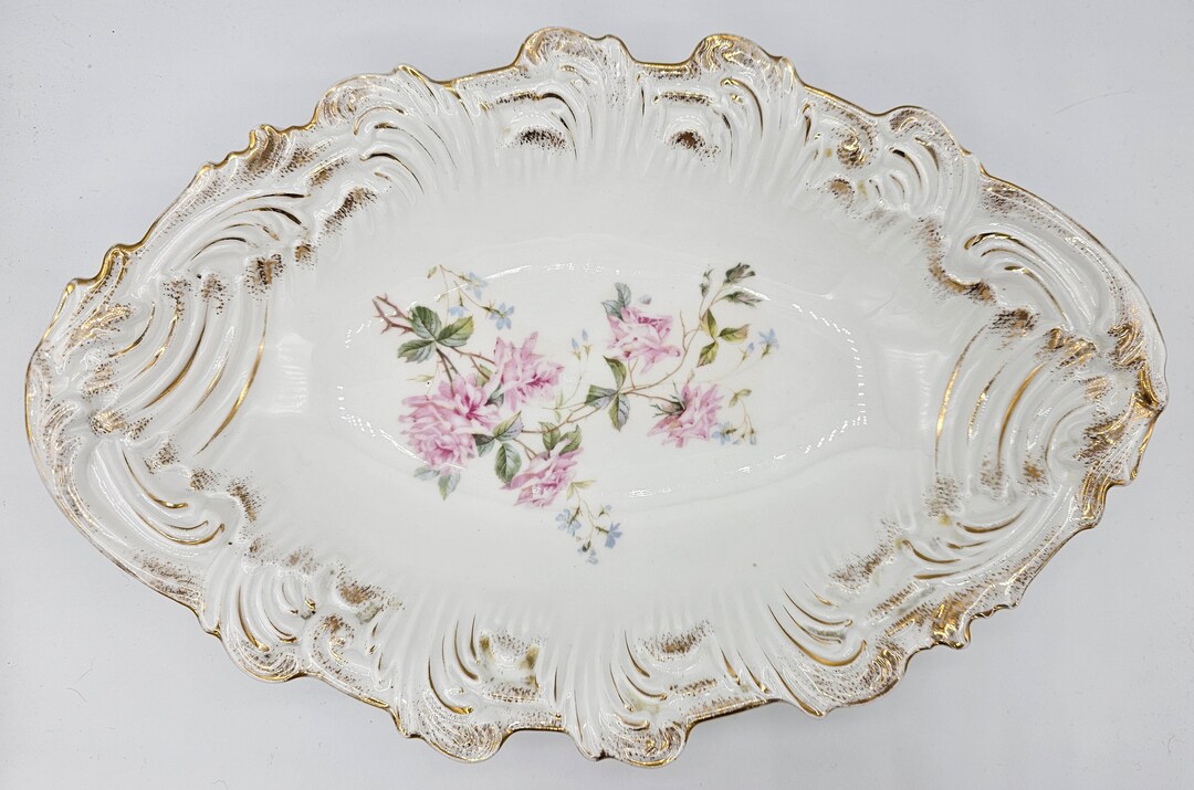 Antique Carl Tielsch Altwasser Porcelain Serving Bowl With Gold Accents ...