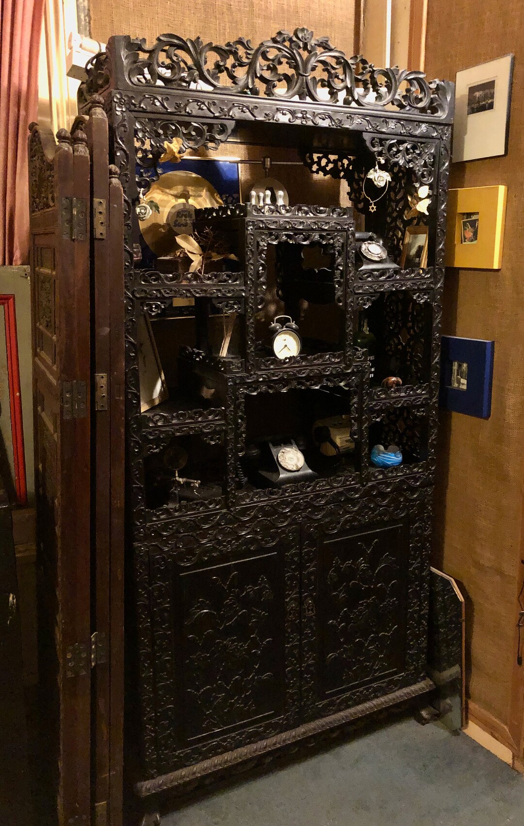 Finely-carved Large Antique Cabinet Ebony Wood Oriental - Etsy