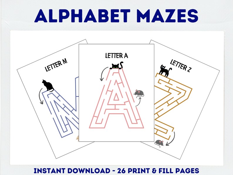 Alphabet Maze Worksheets Printable Instant Download Educational - Etsy
