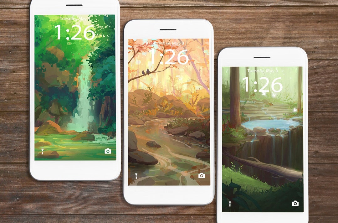 Phone Wallpaper Pack Peaceful Background Art of Waterfall and Water ...