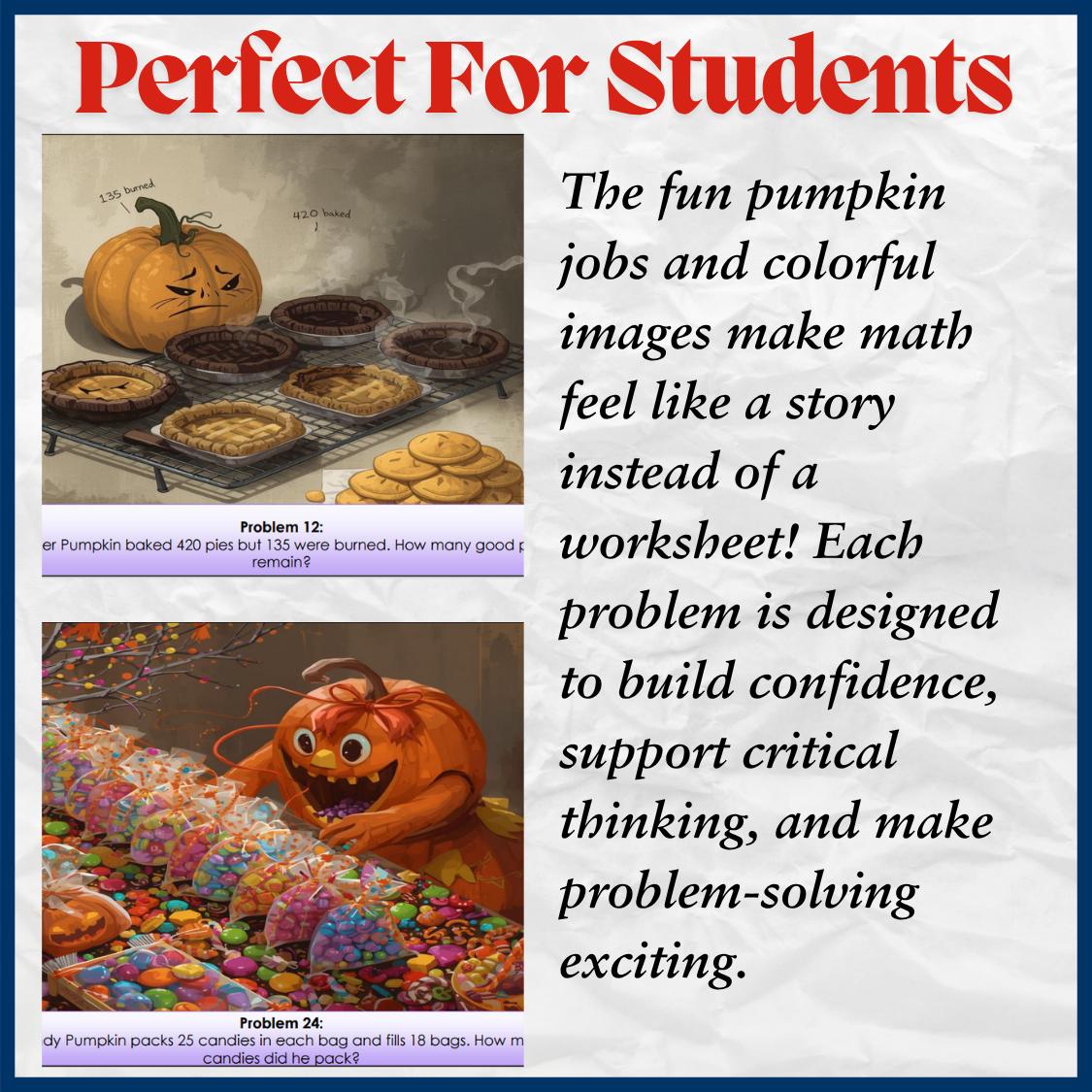 Pumpkin Math Worksheets: 4 Operations, Fall Activities (40 Activities ...