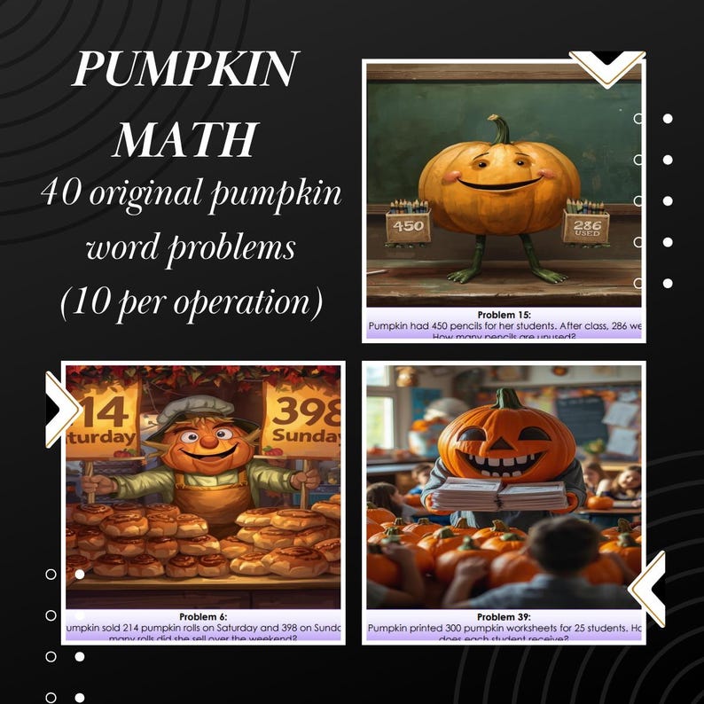 Pumpkin Math Worksheets: 4 Operations, Fall Activities (40 Activities ...