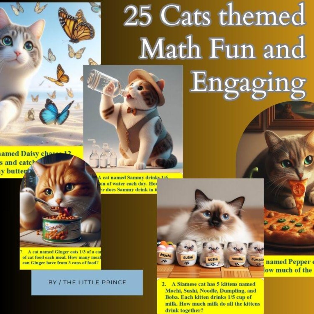 Cat-themed Fraction 25 Word Problems | Fun Math Worksheets Grades 3-5 ...