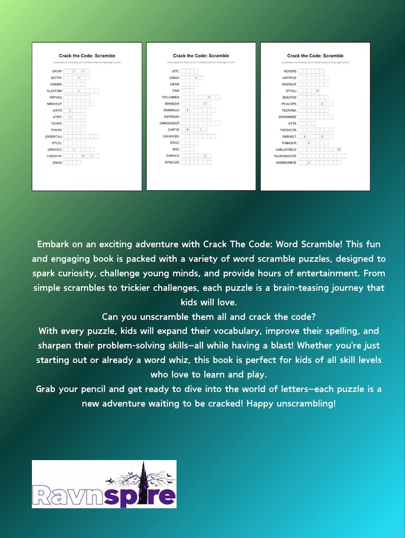 Crack the Code: Word Scramble Word Scramble Puzzles for Kids - Etsy