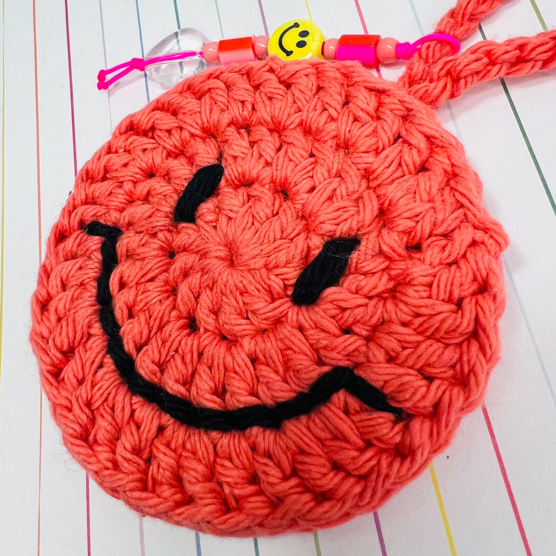 Smiley Face Keychain Smile Crochet Keychain Knitted Smiley - Etsy