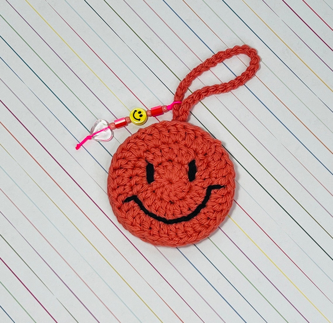 Smiley Face Keychain Smile Crochet Keychain Knitted Smiley - Etsy