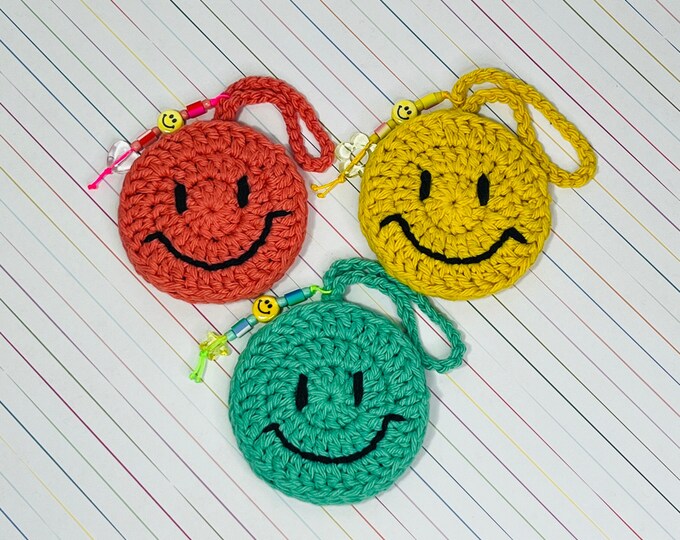 Smiley Face Keychain, Smile Crochet Keychain, Knitted Smiley Face ...