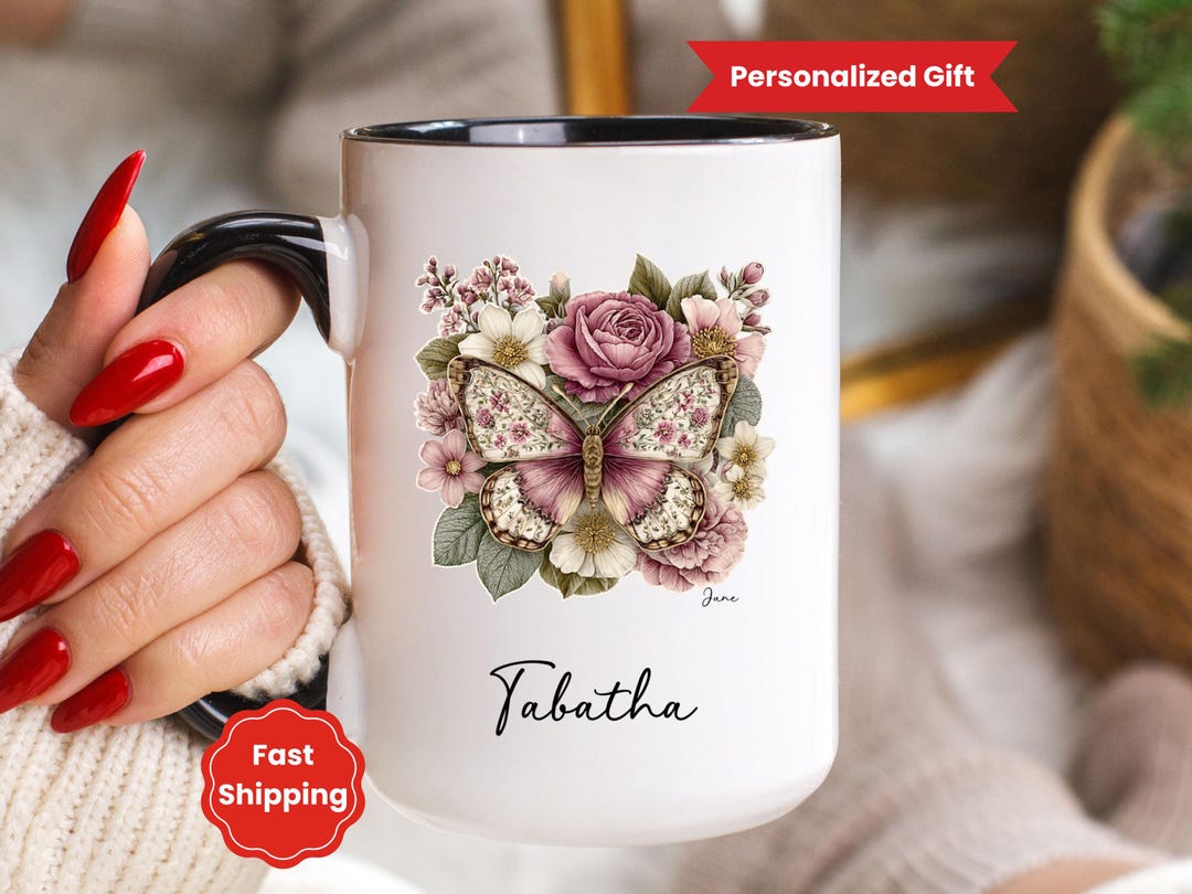 June Birth Flower Mug Personalized Birth Flower Butterfly Mug Butterfly ...