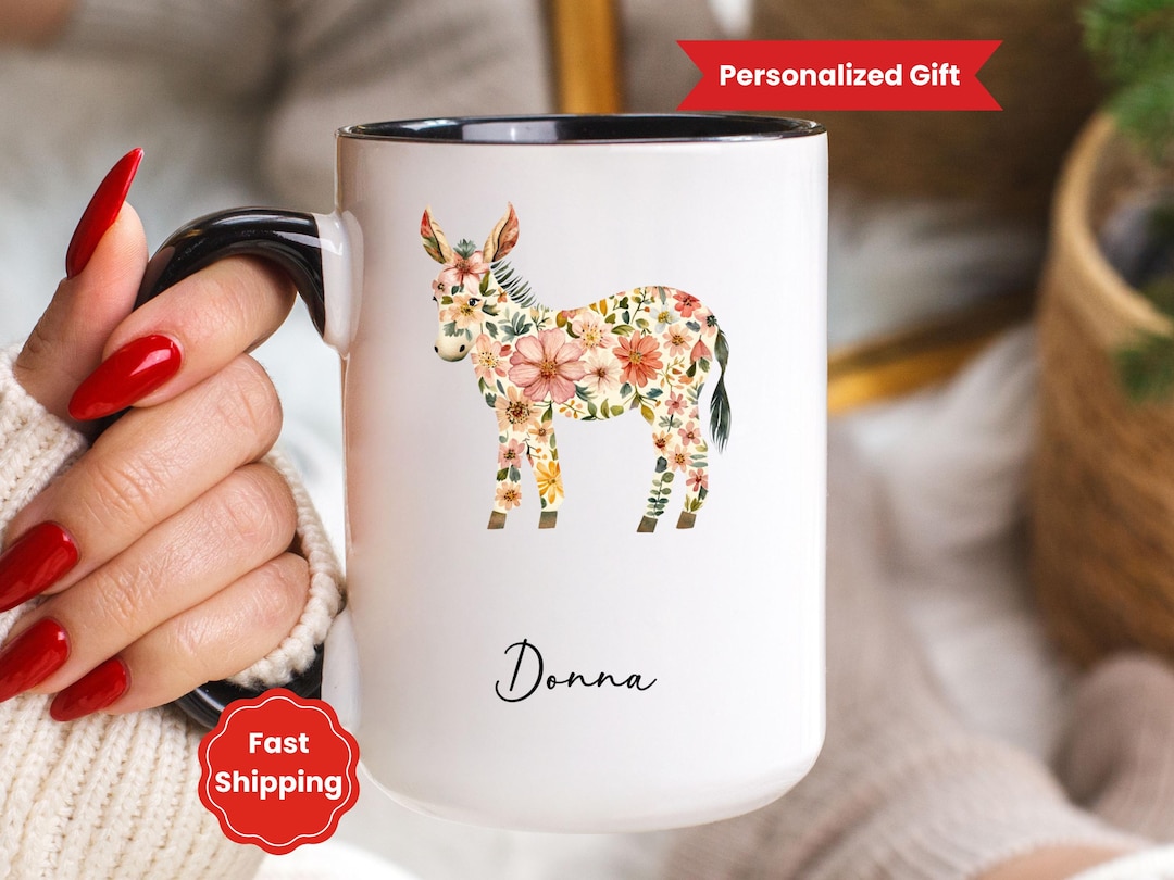 Donkey Mug Personalized Floral Donkey Coffee Cup Custom Donkey Tea Cup ...