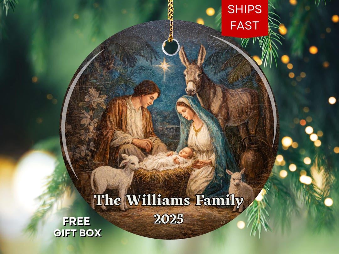 Custom Nativity Scene Ornament Personalized Family Name Nativity ...
