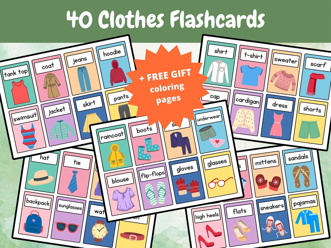 40 Editable Clothes Flash Cards | Digital Printable Cards Bundle ...