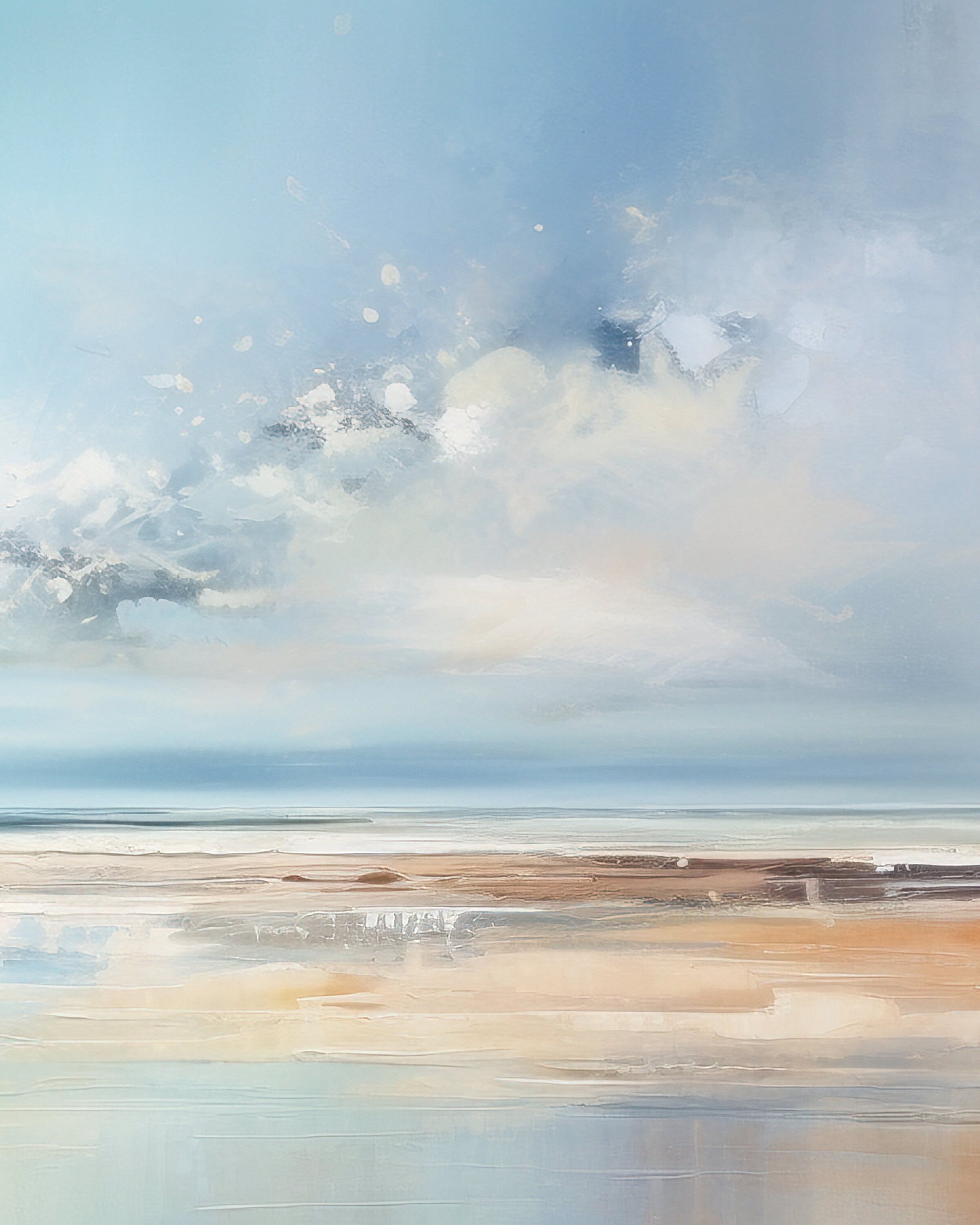 Impressionist Beach Landscape With Cloudy Sky and Tide Pools, Three ...