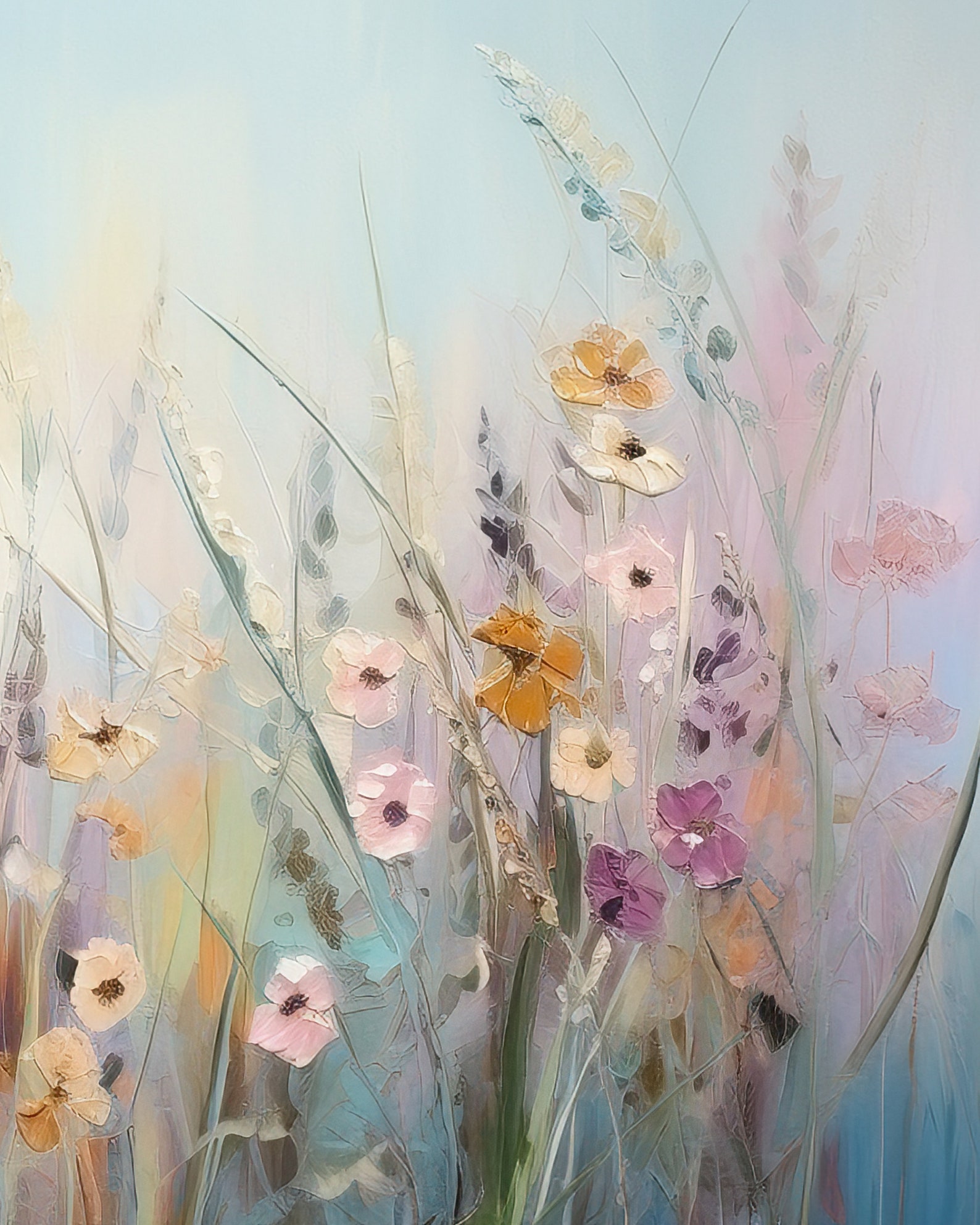 Abstract Wildflower Landscape, Impasto, Impressionist, Three Panel ...
