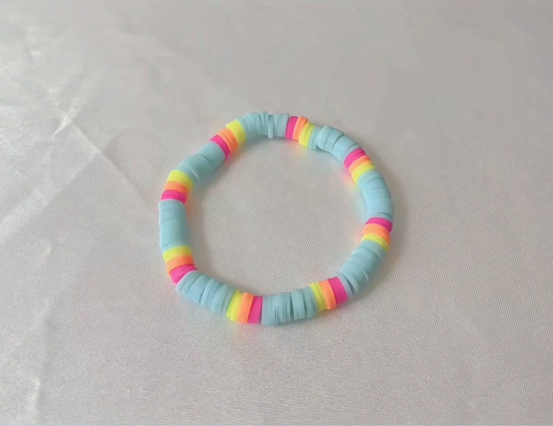 Handmade Preppy Blue Rainbow Clay Bead Bracelet - Etsy