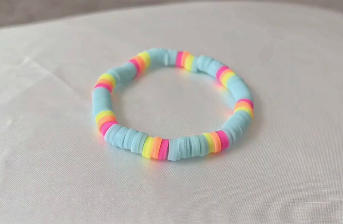 Handmade Preppy Blue Rainbow Clay Bead Bracelet - Etsy