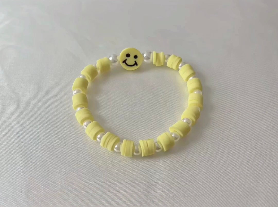 Handmade Pearly Yellow Smiley Face Clay Bead Bracelet - Etsy