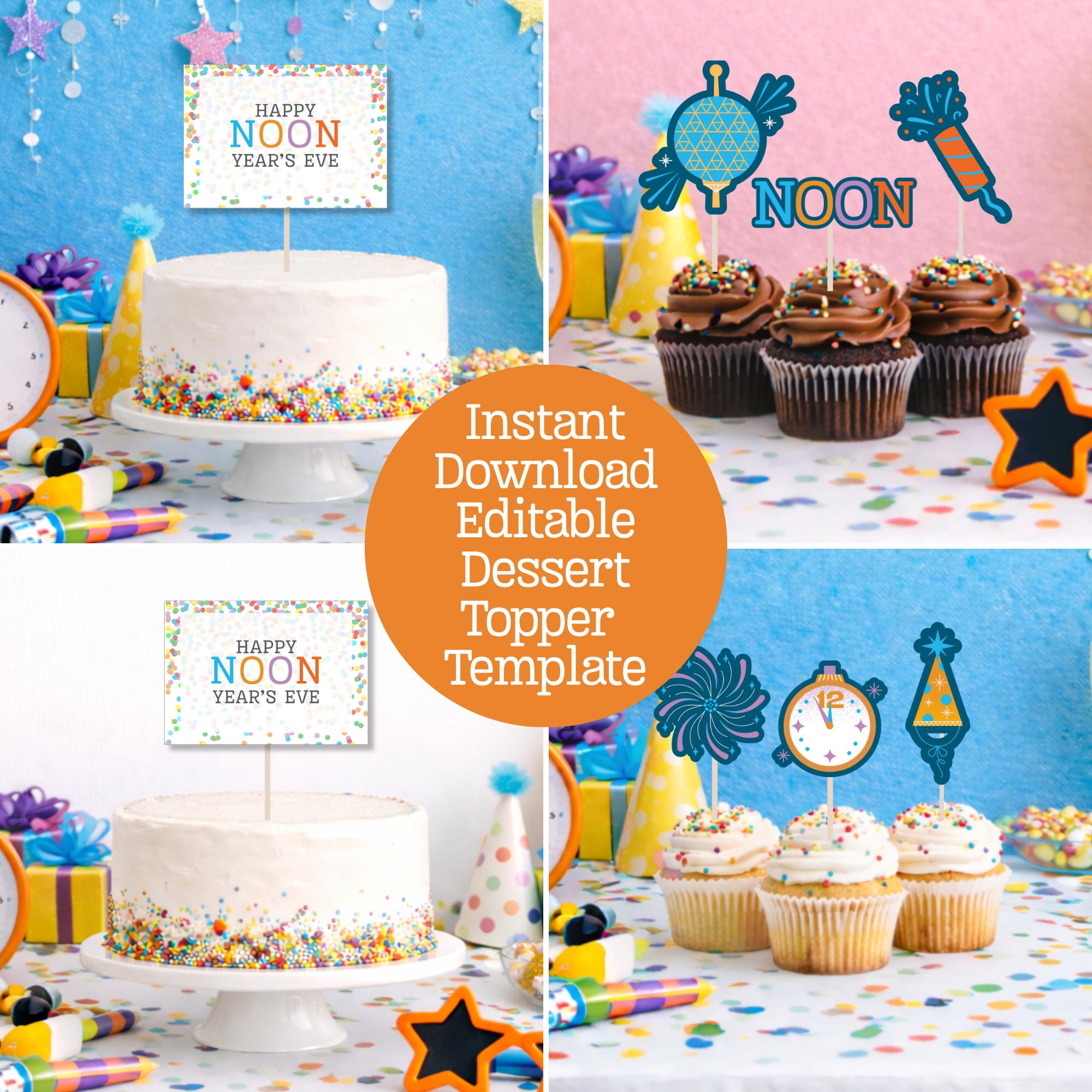 Kids New Year’s Eve Cake Topper, Printable NYE Cupcake Toppers, Noon ...