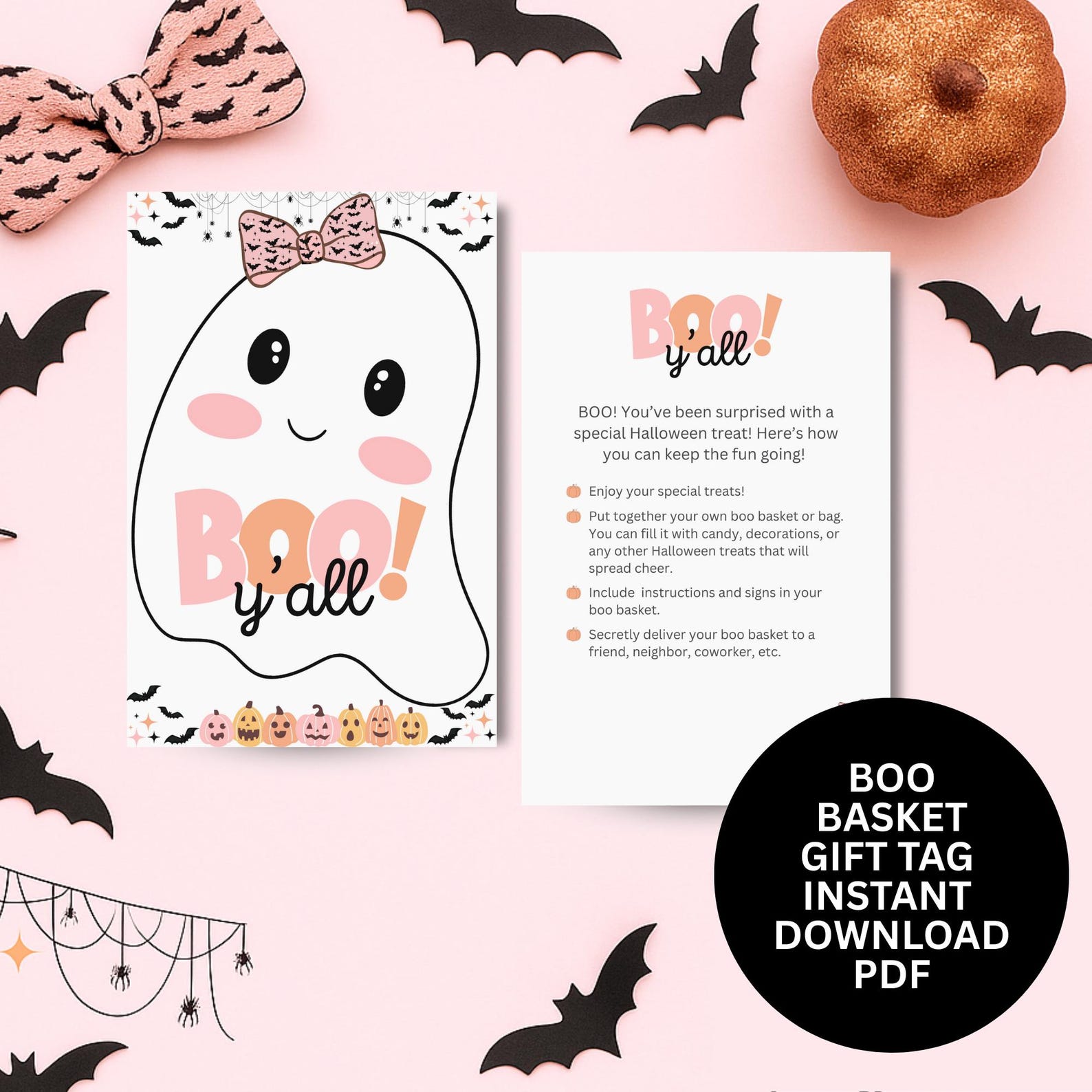 Boo Y'all Cute Ghost Boo Basket Gift Tag and Instructions PDF Printable ...