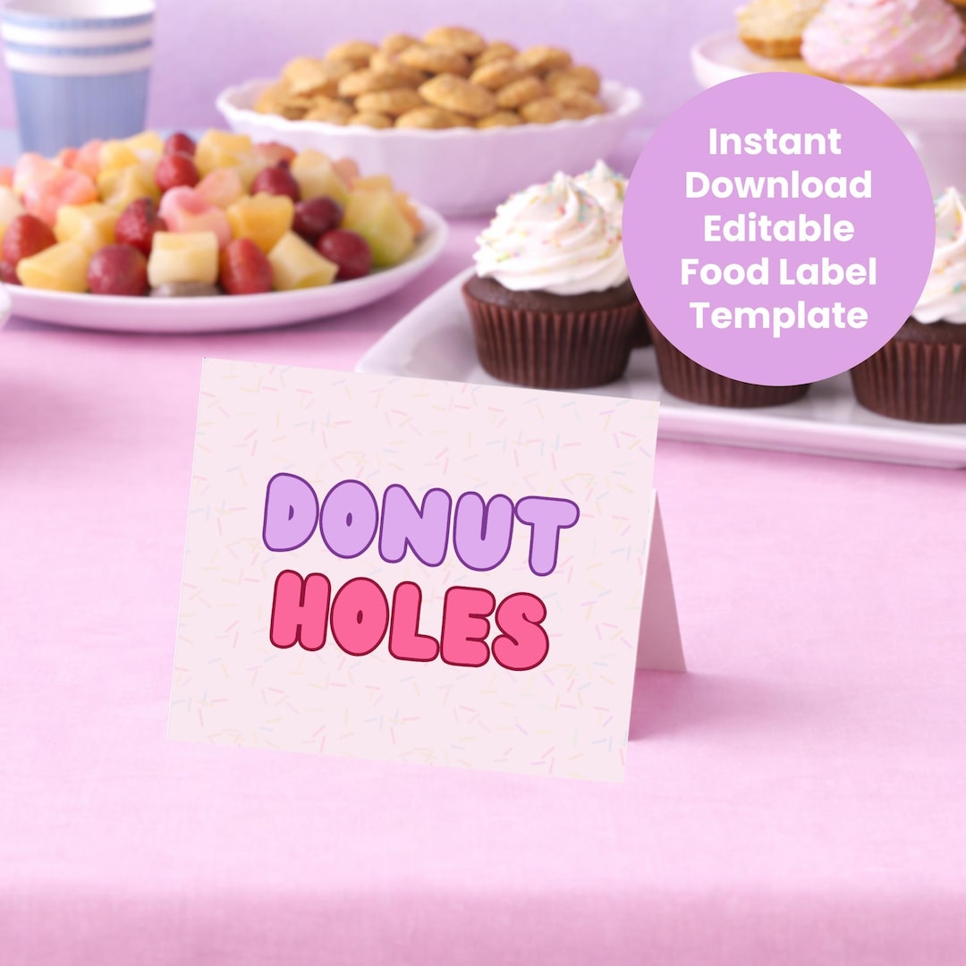 Pink Two Sweet Theme Food Labels, Girl's Donut 2nd Birthday Food Cards ...