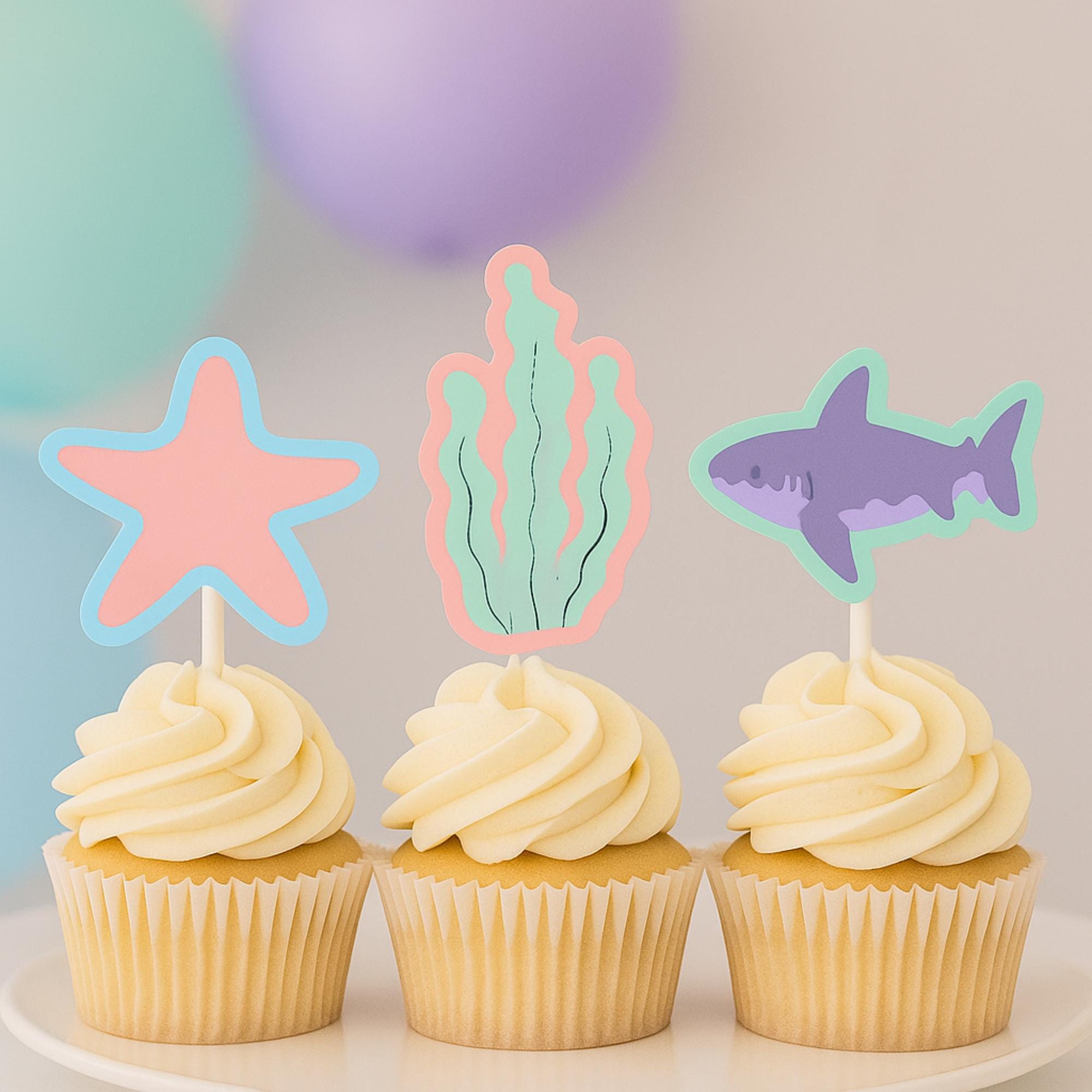 Editable Mermaid Cake Topper, Cupcake Toppers, Pastel Under the Sea ...