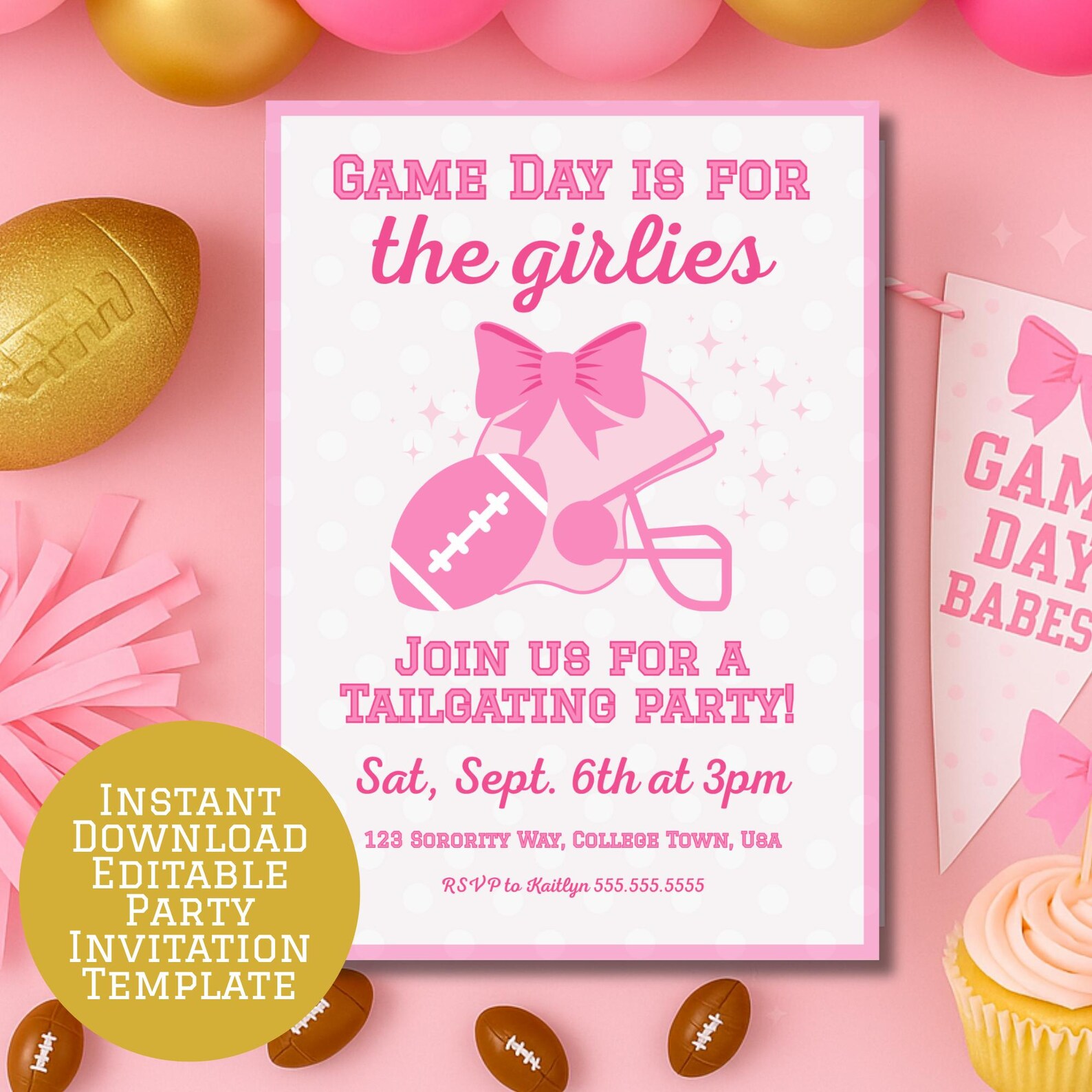 Girly Football Party Printables: Pink Tailgate Decorations (canva ...