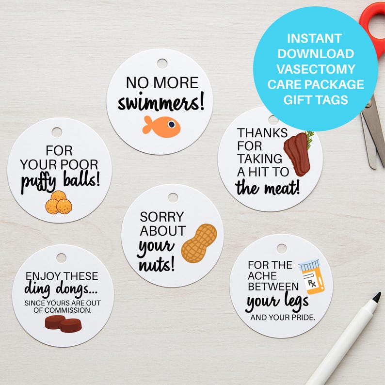Funny Vasectomy Gift Tags: Printable Post-snip Recovery Snacks (PDF ...