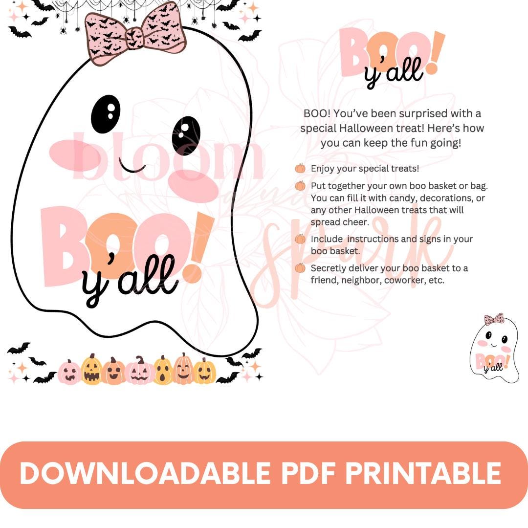 Boo Y'all Cute Ghost Boo Basket Gift Tag and Instructions PDF Printable ...