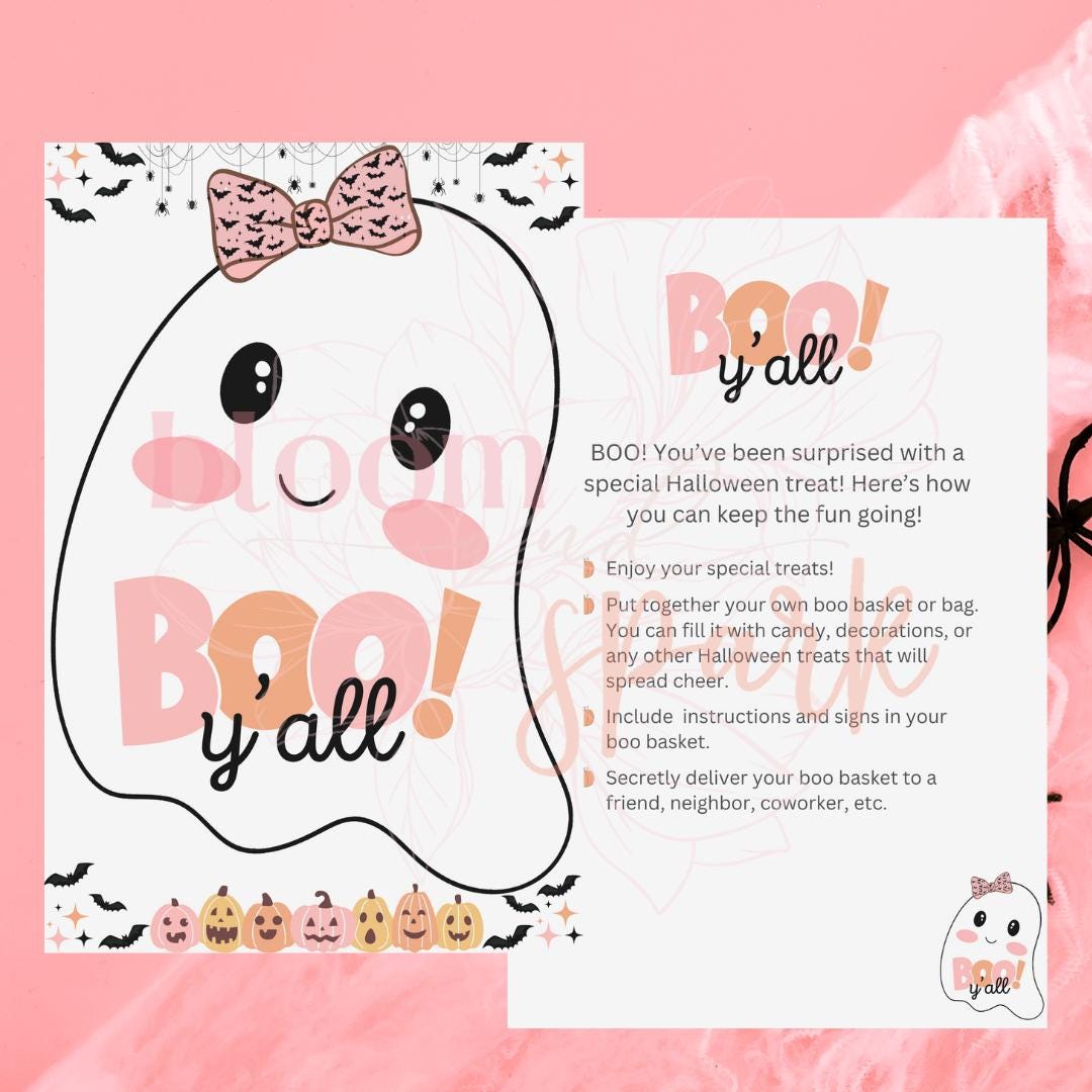 Boo Y'all Cute Ghost Boo Basket Gift Tag and Instructions PDF Printable ...