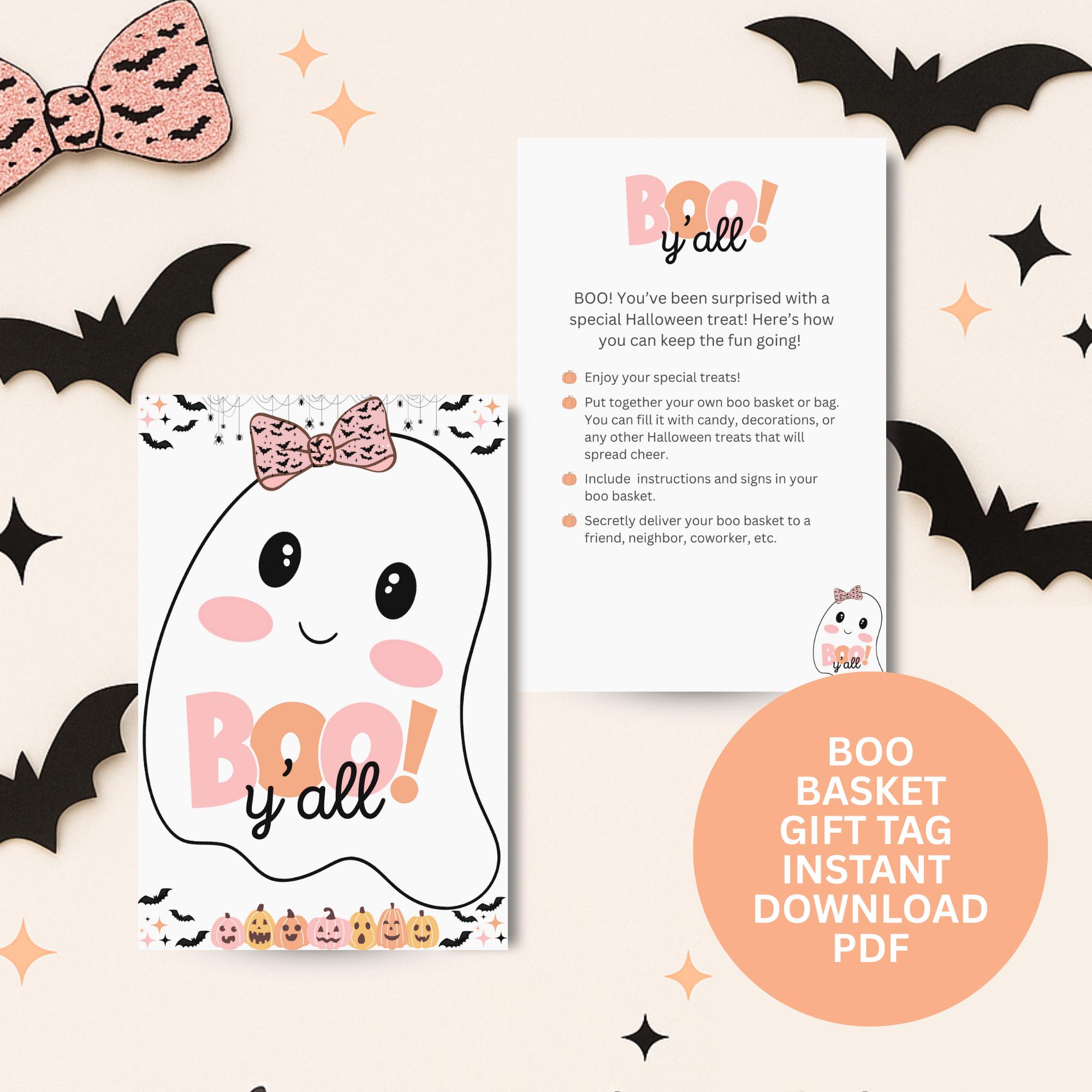 Boo Y'all Cute Ghost Boo Basket Gift Tag and Instructions PDF Printable ...