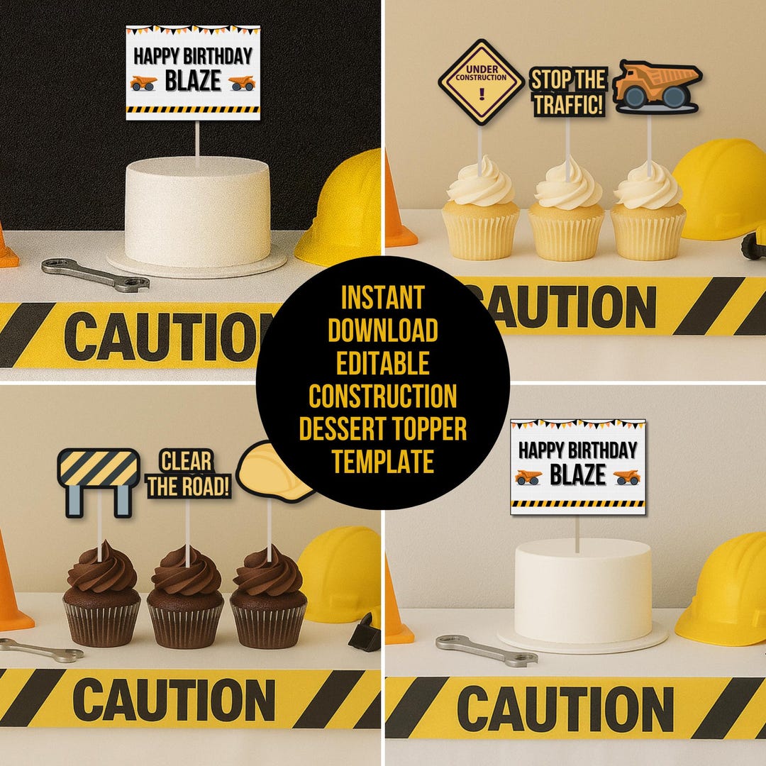 Editable Construction Birthday Cupcake Toppers, Dump Truck Cake Toppers ...