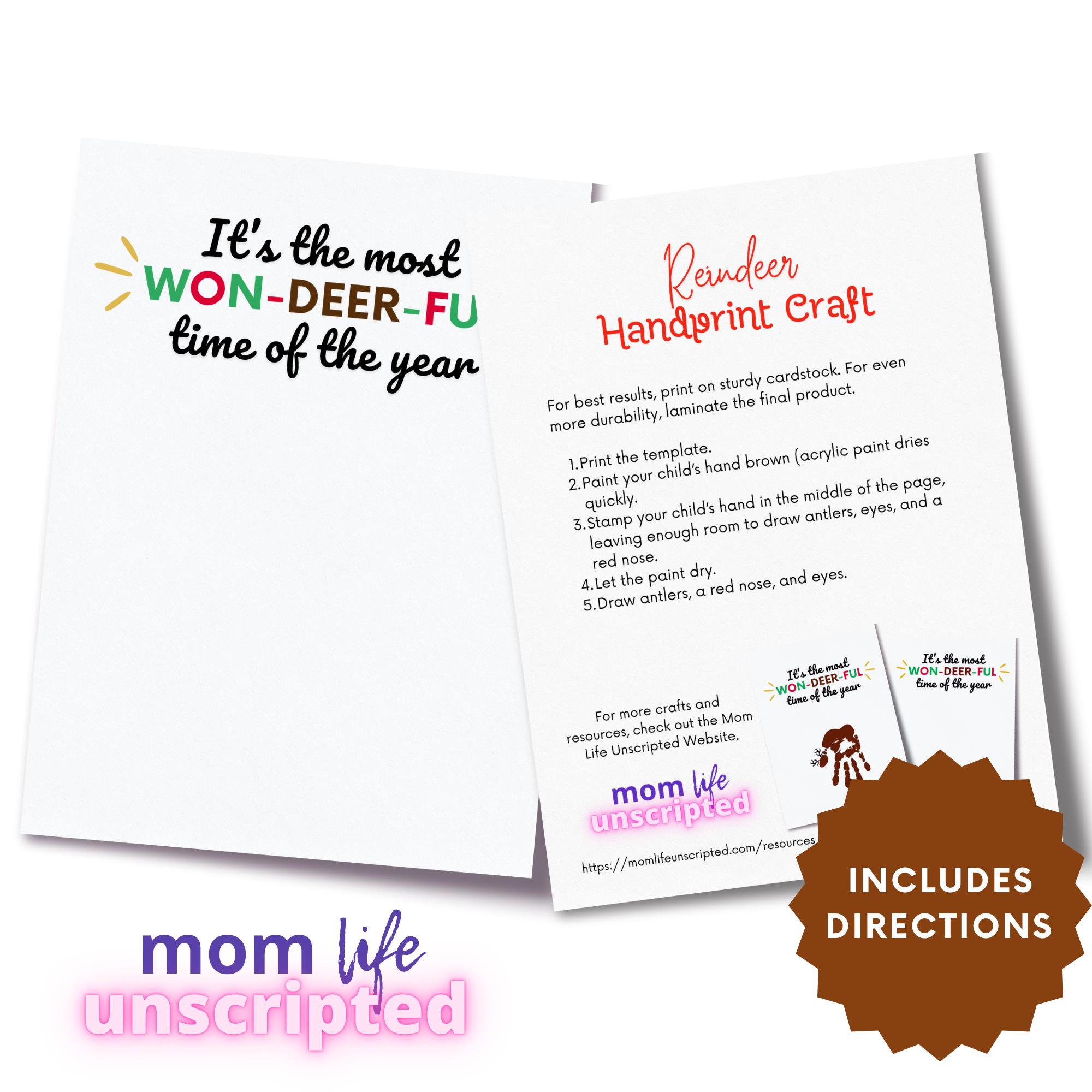 Reindeer Handprint Craft Christmas Keepsake Printable Template ...