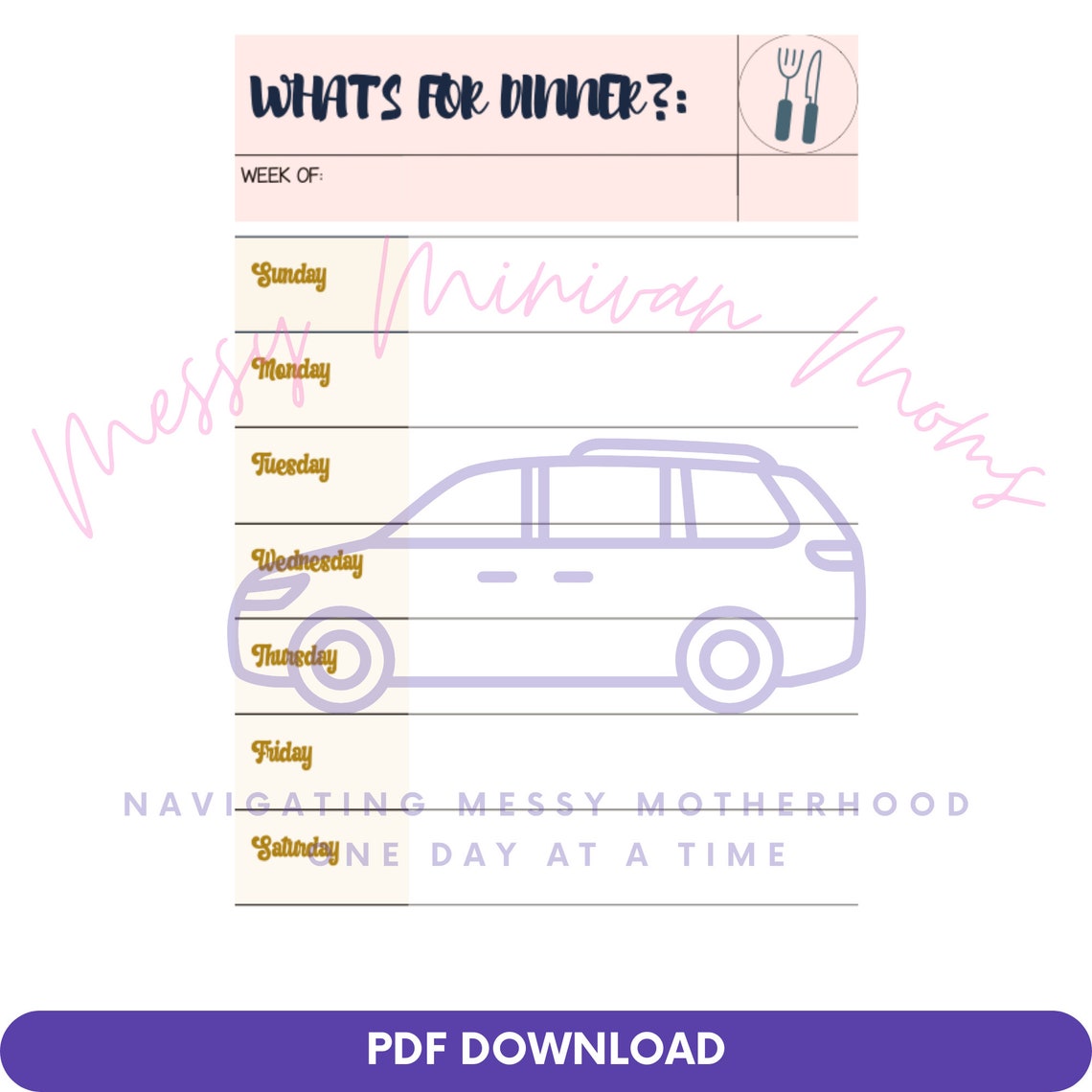 Weekly Dinner Menu Printable PDF, Meal Prep Template, Weekly Meal ...