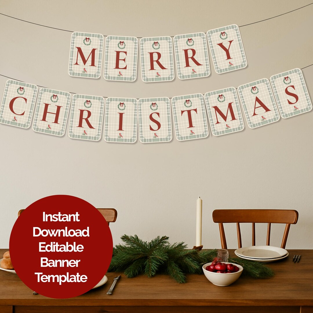 Cottage Core Christmas Banner, Rustic Holiday Party Sign, Printable ...