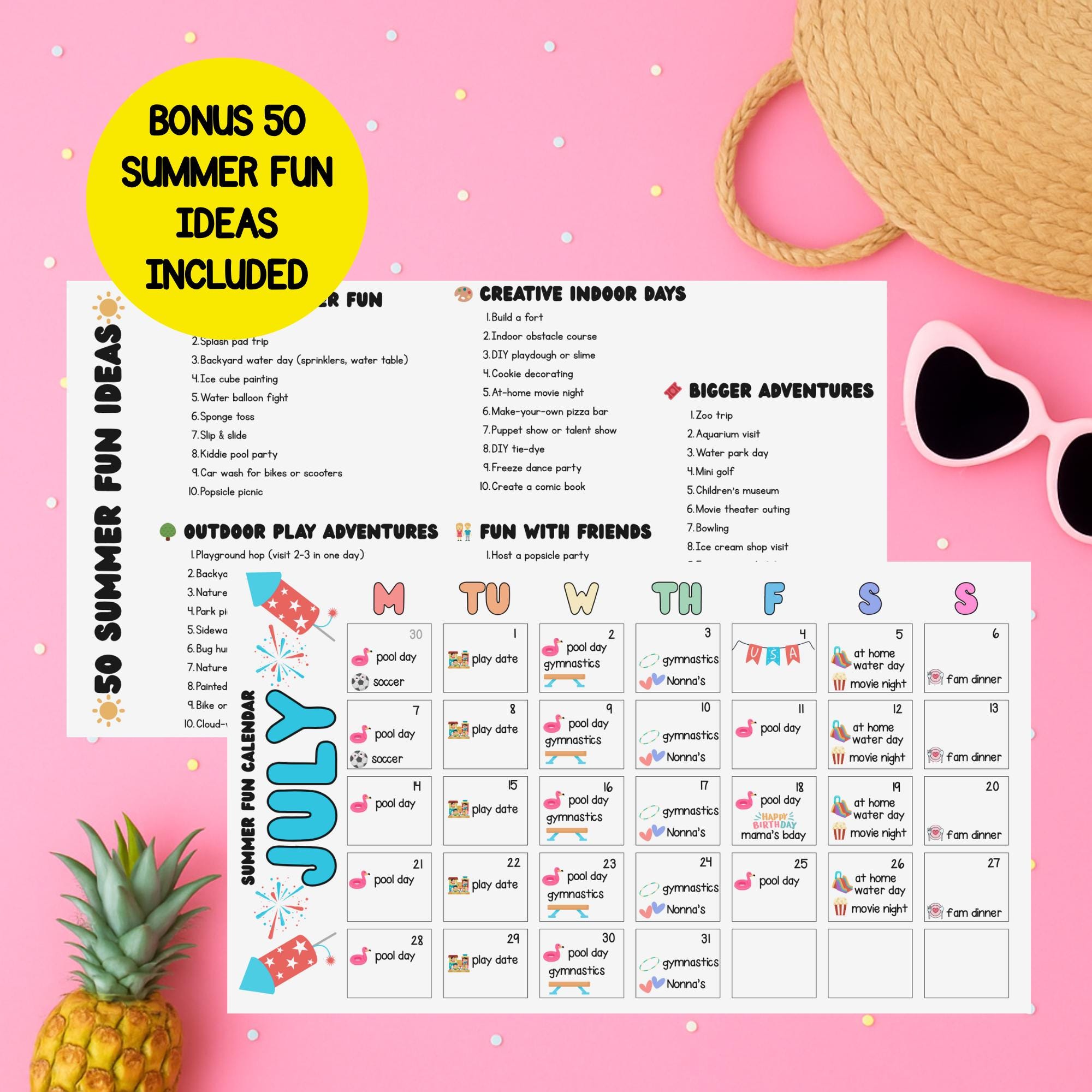 Editable Summer Fun Calendar Canva Template, Kids' Summer Activity ...