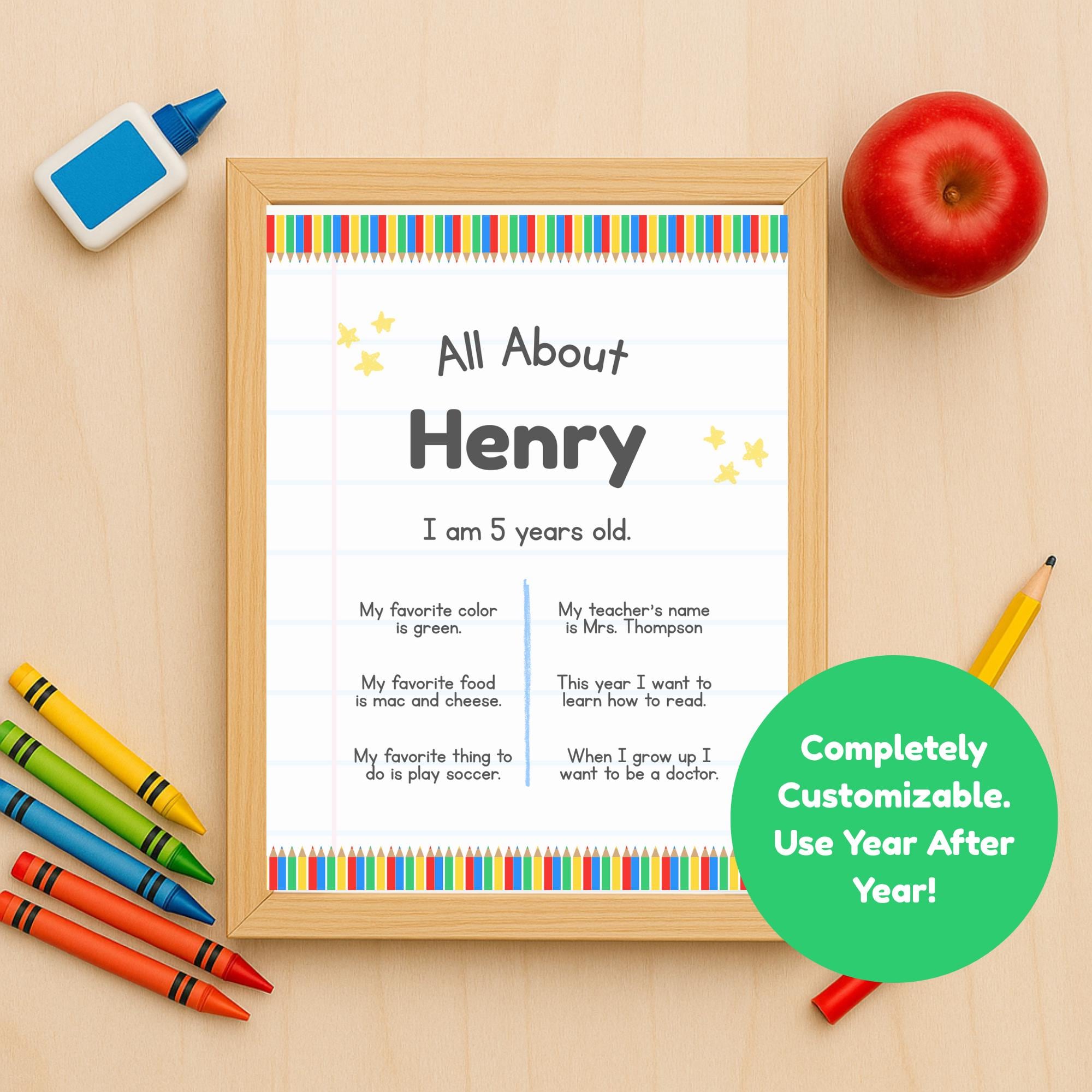 Editable All About Me School Printable: First Day Keepsake ...