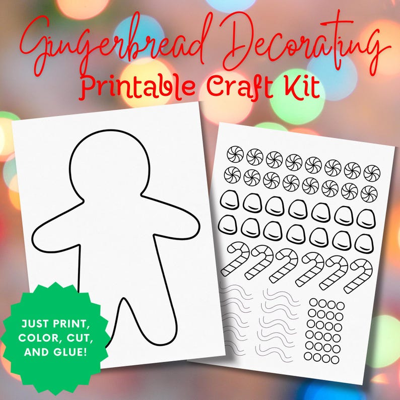 Printable Gingerbread Decorating Craft Kit Digital Template, Christmas ...