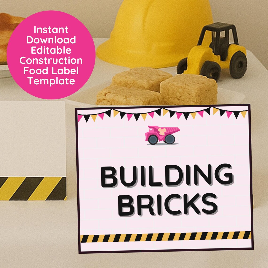 Editable Girly Construction Birthday Party Bundle, Pink Dump Truck ...